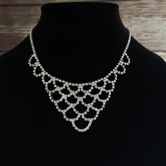Vintage | Jewelry | Vintage Clear Rhinestone Silver Statement Necklace ...